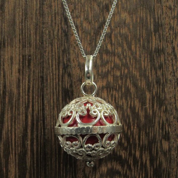 Jewelry | 16 Sterling Silver Ornate Red Ball Necklace | Poshmark